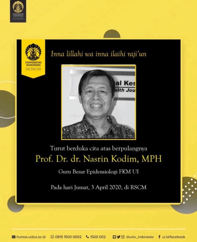 Lagi, Guru Besar FKM UI Meninggal di Tengah Pandemi Corona | kumparan.com