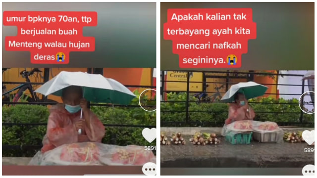 Bikin Haru, Potret Perjuangan Ayah Tetap Berjualan di Tengah Guyuran ...