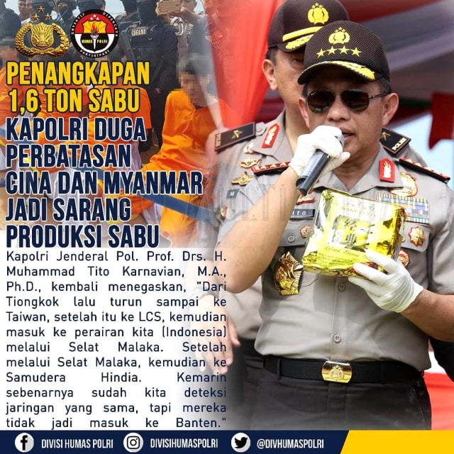 Kapolri: Sabu 1,6 Ton Berasal dari Daerah Tak Bertuan di China-Myanmar ...