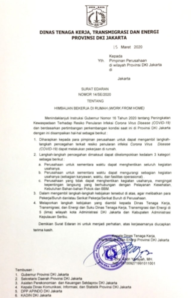 Disnaker DKI Imbau Semua Perusahaan Terapkan Bekerja di Rumah ...