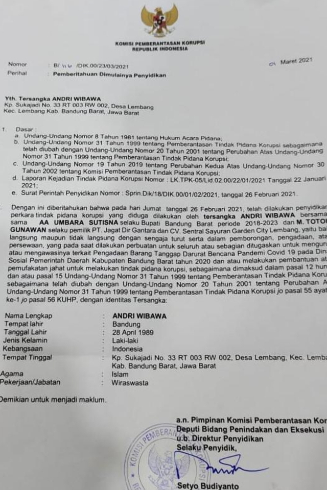 Beredar Sprindik KPK Terkait Kasus Dugaan Korupsi Libatkan Bupati ...