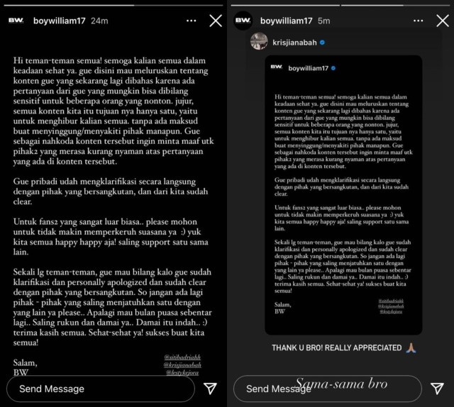 Boy William Minta Maaf soal Konten Bareng Lesty yang Singgung Siti ...