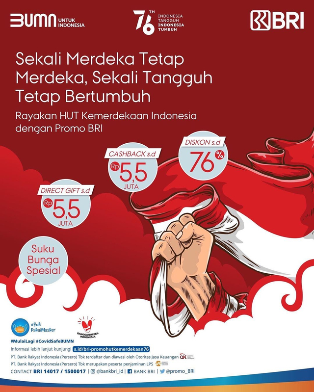 BRI Tebar Berbagai Promo di HUT ke-76 RI, Cashback hingga Diskon 76 ...