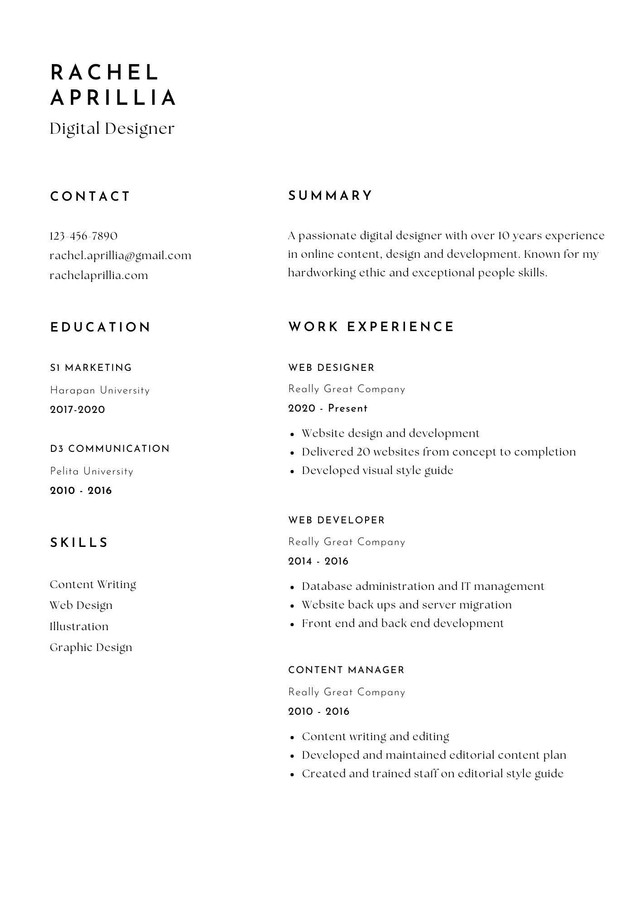 10 Contoh CV Simple dan Mudah Dibuat untuk Melamar Kerja | kumparan.com