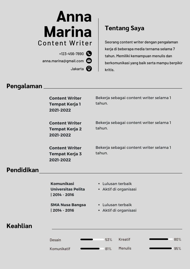 10 Contoh CV Simple dan Mudah Dibuat untuk Melamar Kerja | kumparan.com