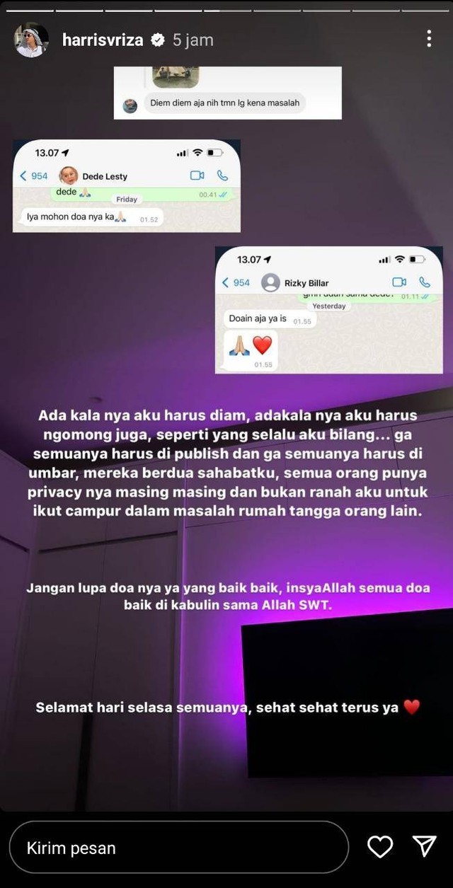 Dianggap Tak Peduli Sahabat, Harris Vriza Bocorkan Chat-nya dengan Rizky Billar | kumparan.com