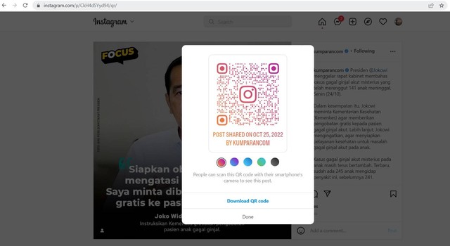 Cara Share Postingan Instagram Pakai QR Code | kumparan.com