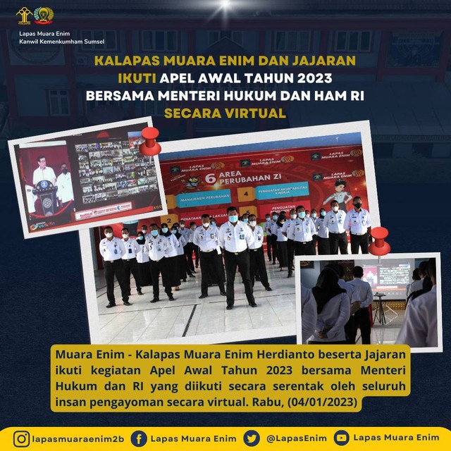 Kalapas Muara Enim dan Jajaran Ikuti Apel Awal Tahun 2023 | kumparan.com