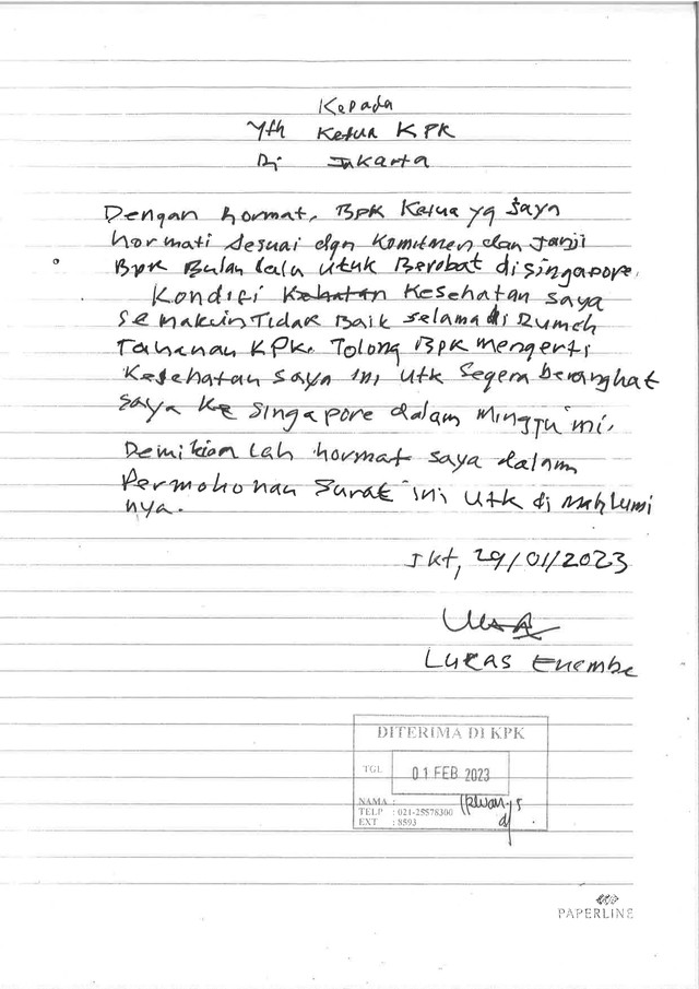 Terungkap, Ini Surat yang Ditulis Lukas Enembe untuk Ketua KPK Firli ... Terungkap, Ini Surat yang Ditulis Lukas Enembe untuk Ketua KPK Firli ...