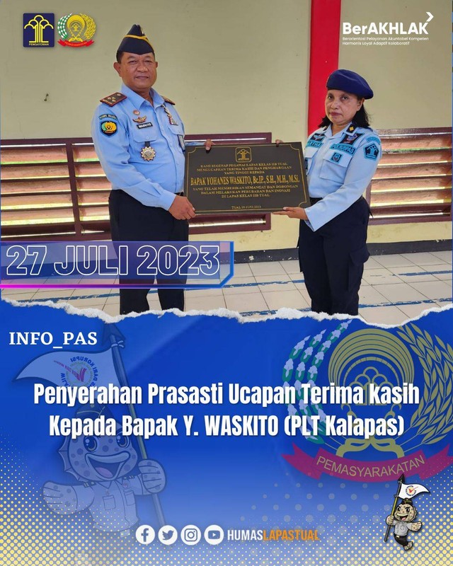 Penyerahan Prasasti Ucapan Terima Kasih Kepada Bapak. Y. Waskito (Kalapas) | kumparan.com