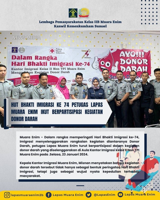 Petugas Lapas Muara Enim ikut berpartisipasi kegiatan donor darah ... Petugas Lapas Muara Enim ikut berpartisipasi kegiatan donor darah ...