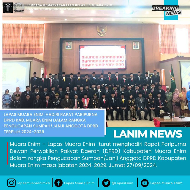 Lapas Muara Enim Hadiri Rapat Pengucapan Sumpah Anggota DPRD Terpilih 2024-2029 | kumparan.com