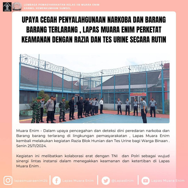 Lapas Muara Enim Perketat Keamanan dengan Razia dan Tes Urine Secara ... Lapas Muara Enim Perketat Keamanan dengan Razia dan Tes Urine Secara ...