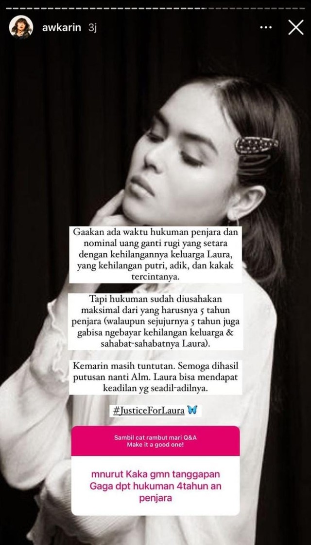 Awkarin Protes soal Tuntutan Gaga Hanya 4,5 Tahun Penjara: Gak Setara ...